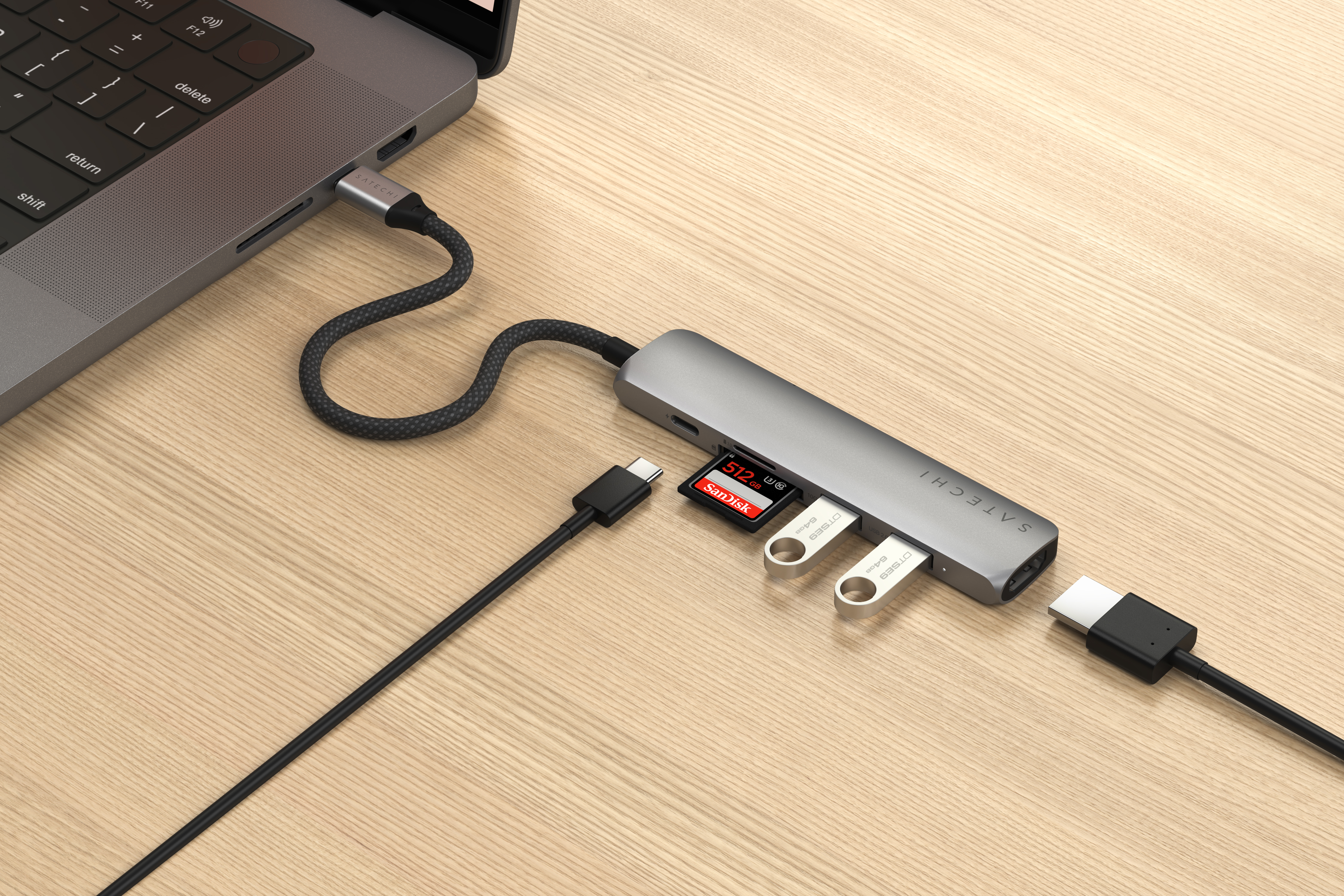 Satechi USB-C 6-in-1 Slim Multiport Adapter Space Grey - Dockingstation ...