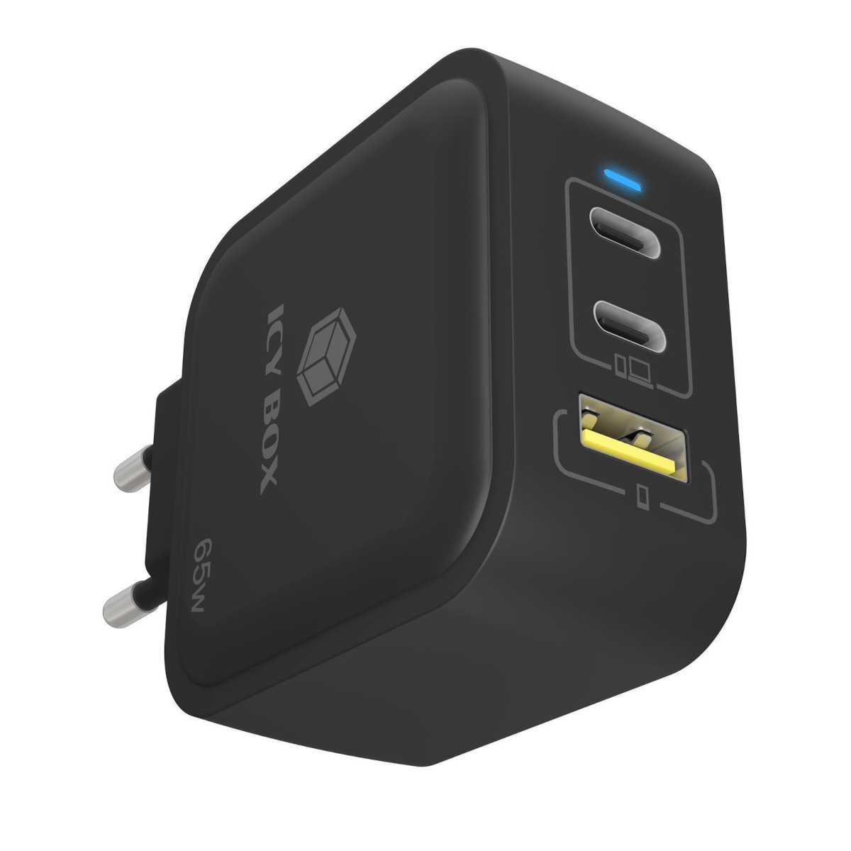Icy Box 3Port 65W GaN Ladegerät mit PD 3.0 2x USB Type-C 1x USB ...